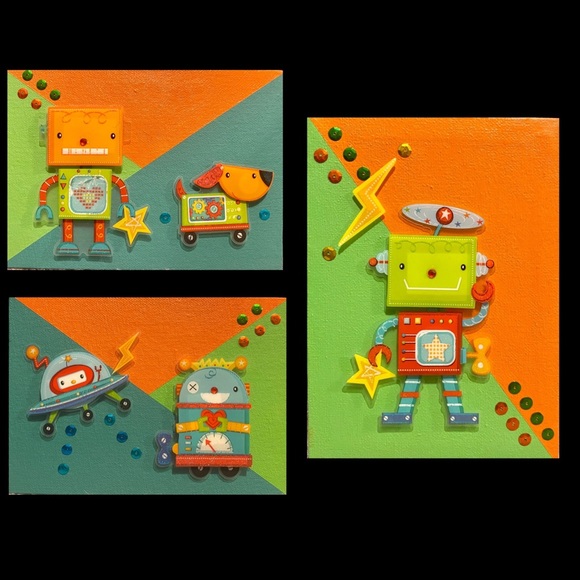 Art | 3 Hand Painted Robot Canvases | Poshmark